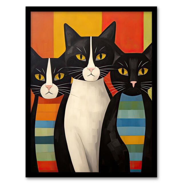 Wall Art Print Cat Mafia Mob Portrait Orange Blue Green Whimsical Oil ...