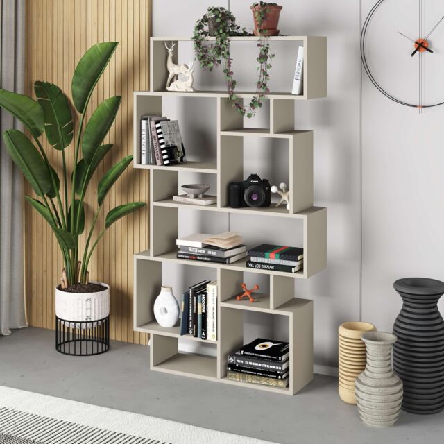 Decortie Karmato' Modern Bookcase Display Unit 168.5cm in Beige - Size ...