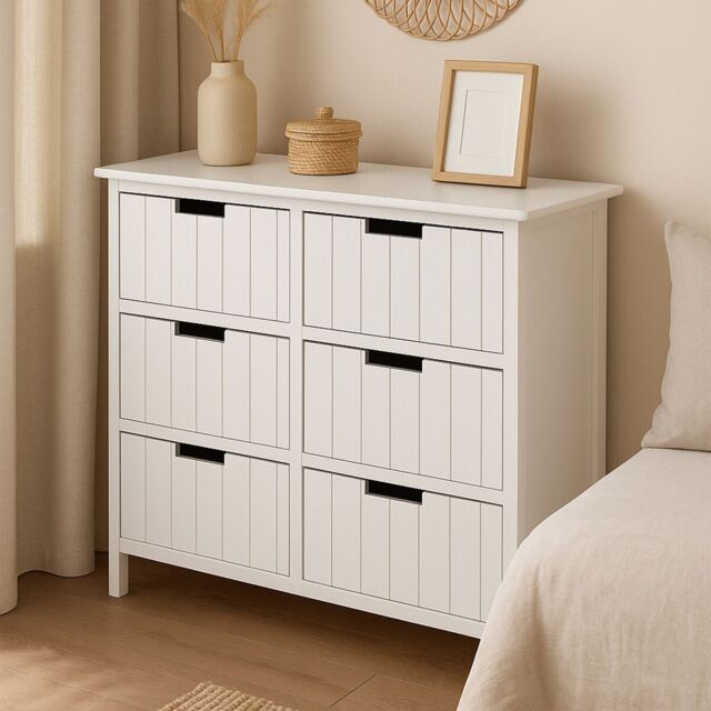 Orsina Compact White 6 Drawers Chest, Modern Chest Of Drawers For ...