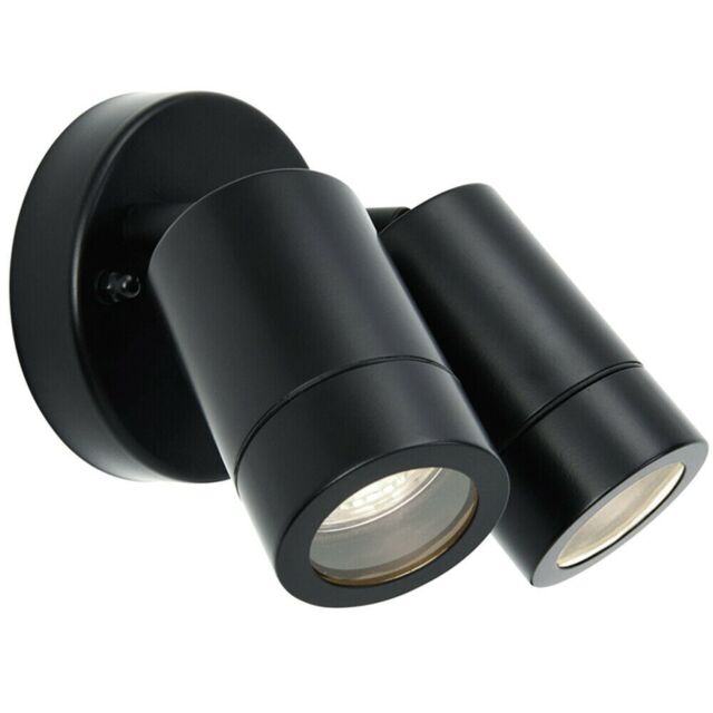 Loops IP44 Outdoor Adjustable Spotlight Matt Black Twin GU10 Dimmable ...