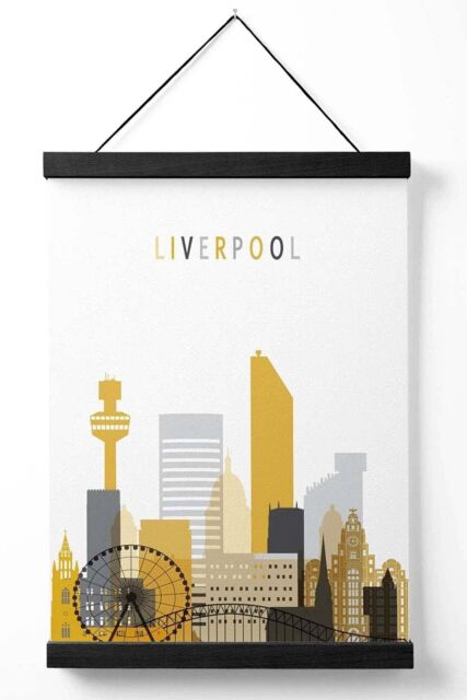 Liverpool Yellow and Grey City Skyline Framed Print SIZE: A3 with Black ...