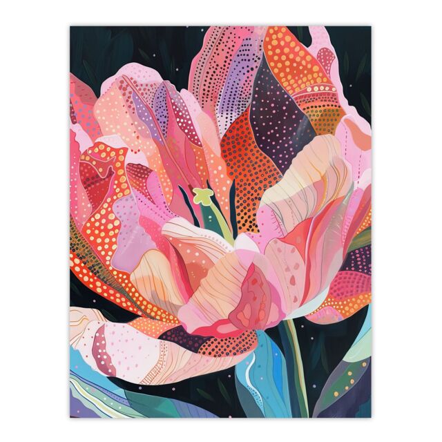 Pink Trumpet Lily Flower Colourful Folk Patterns Wall Art Print by ...