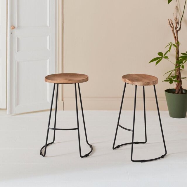 Pair Of Industrial Metal And Wooden Bar Stools by Debenhams | ufurnish.com