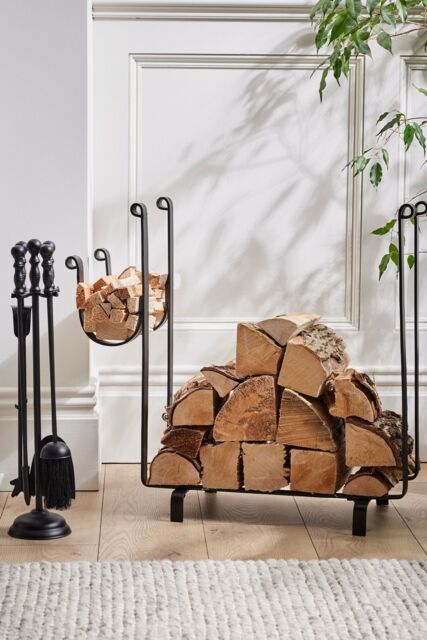 Dibor Log Storage Rack with Fireplace Companion Set in Black by ...