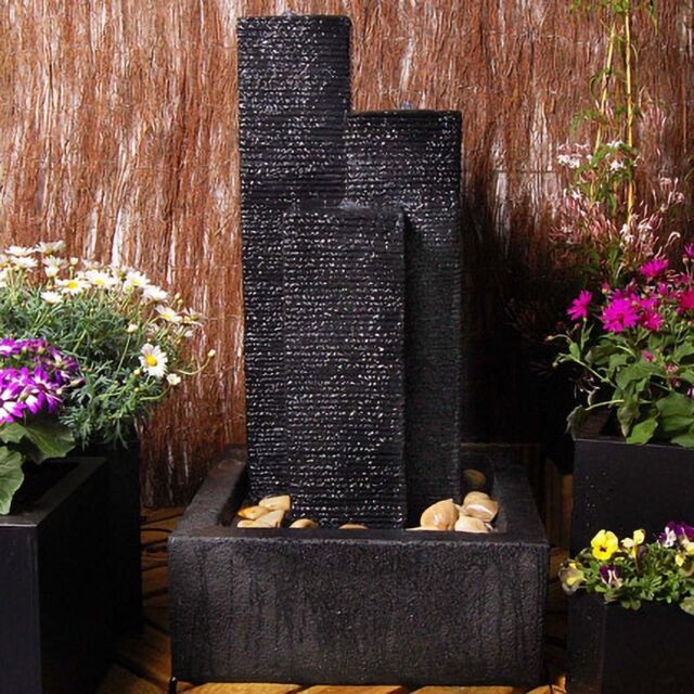 3 Column Water Feature Fountain Cascade Dark Grey Slate Effect 92cm by ...
