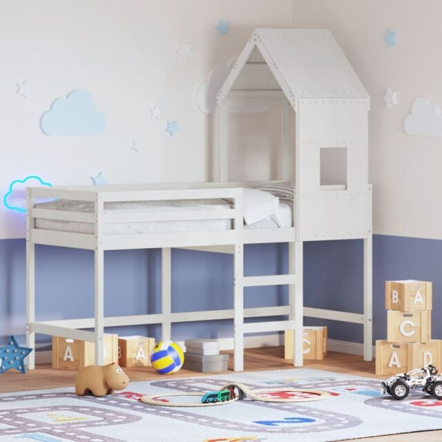 Loft Bed with Ladder and Roof without Mattress White 80x200 cm by ...