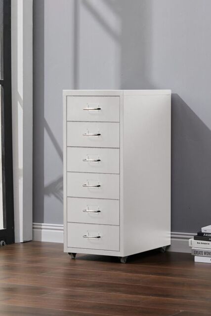 Living and Home 6 Drawers Vertical File Cabinet with Wheels in White by ...