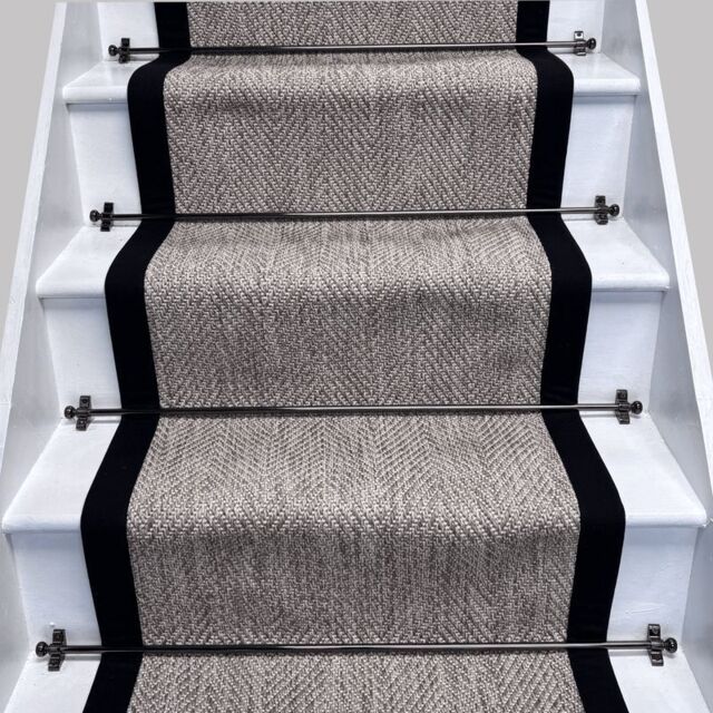 Herringbone Capri Cream Stair Runner with 100% Black Cotton Border by ...