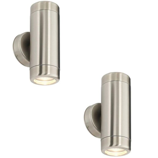 2 PACK Up & Down Twin Outdoor Wall Light - 2 x 7W GU10 LED - Stainless ...