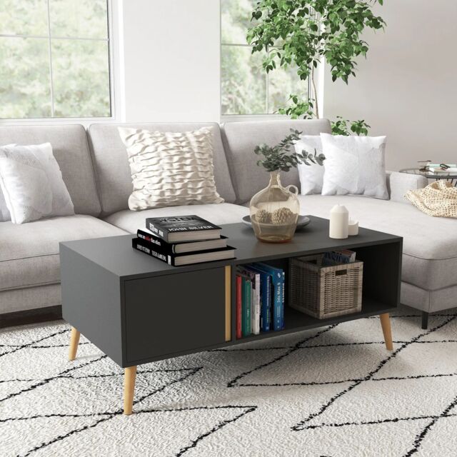 Grey Coffee Table with Storage Compartments and Cabinets Rectangular by ...