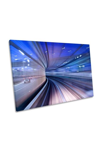 "CanvasGeeks Twilight Traffic Tunnel Blue Canvas Wall Art Picture Print ...