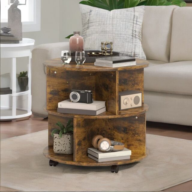 3 Tier Rolling Coffee Table Industrial Rustic by Debenhams | ufurnish.com