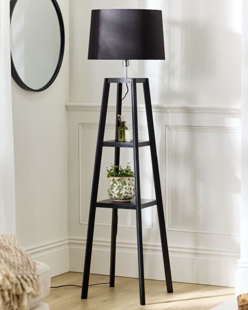 Modern Black Wooden Plant Stand Bedroom Living Room Bedside Table Lamp ...