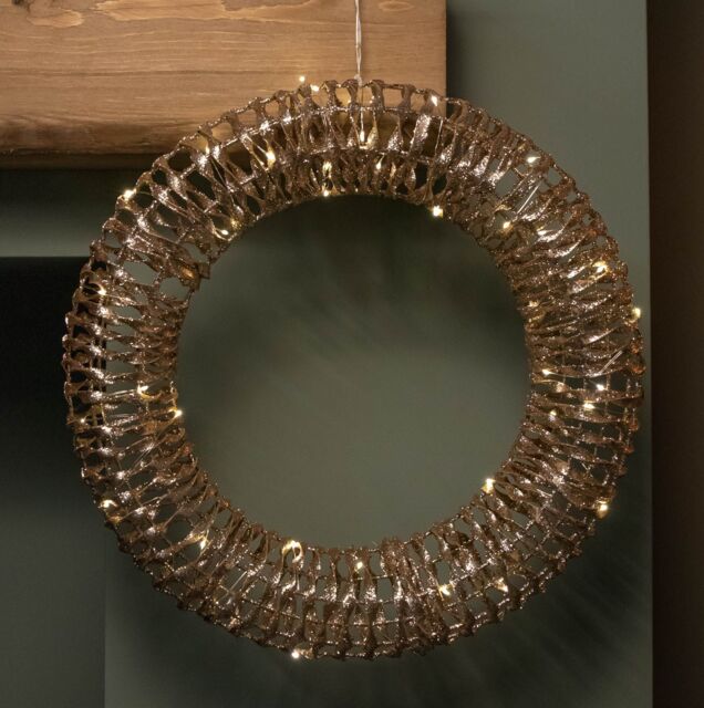 40cm Battery Operated Light up Gold Glitter Twist Christmas Wreath with ...