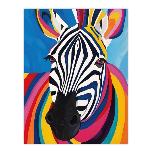 Bright Colourful Zebra Portrait Multicoloured Pop Wall Art Print by ...