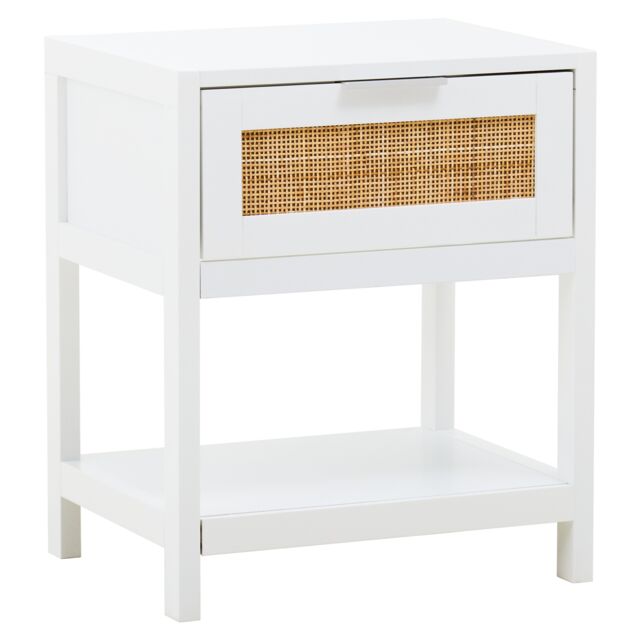 Rustic White Wood Side Table, Functional Bed Side Table, Ample Storage ...