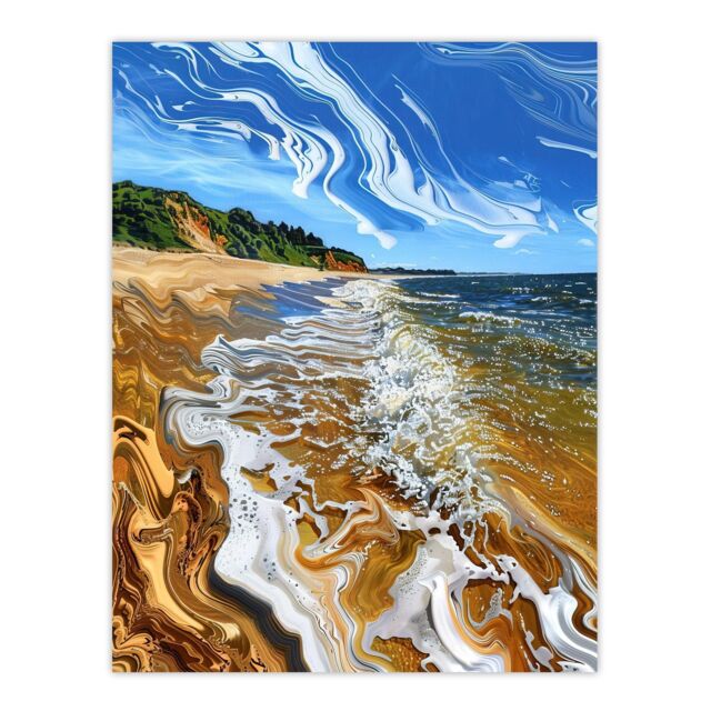 West Bay Dorset Abstract Fluid Trippy Beach Wall Art Print by Debenhams ...