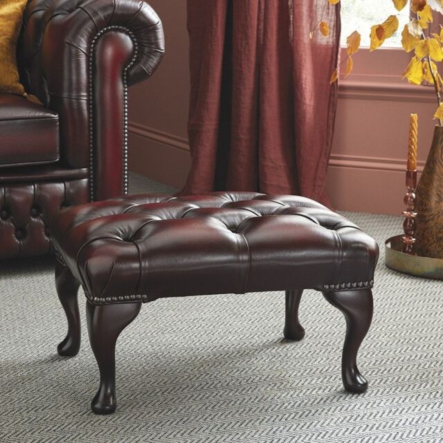 Queen Handfinished Antique Leather Anne Footstool - Antique Red by ...