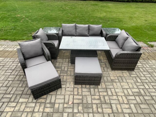 Outdoor Rattan Furniture Garden Dining Set Patio Height Adjustable ...