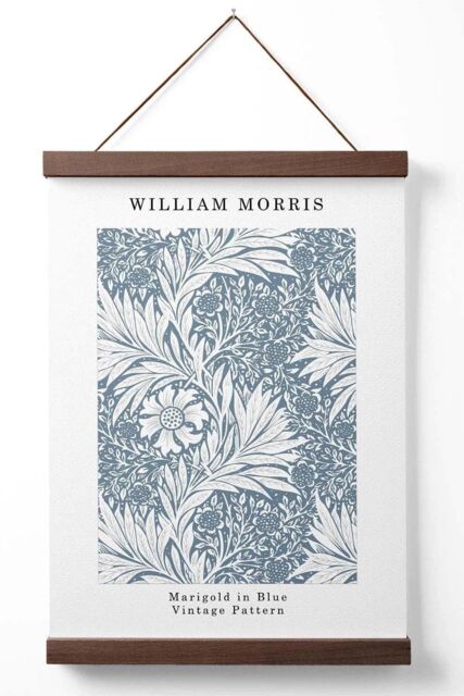 William Morris Marigold in Blue Poster with Walnut Hanger by Debenhams ...