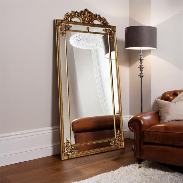 Cimiero Large Antique Gold Grested Ornate Vintage Leaner Wall Mirror ...