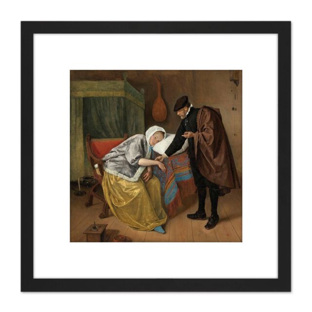 Steen The Sick Woman Doctor Painting 8X8 Inch Square Wooden Framed Wall ...