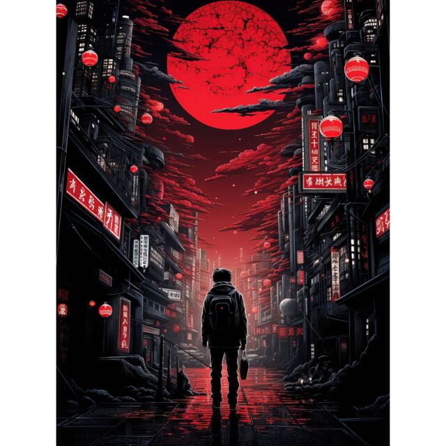 "Artery8 Wall Art Print Midnight Blood Moon in Tokyo Conceptual Artwork ...