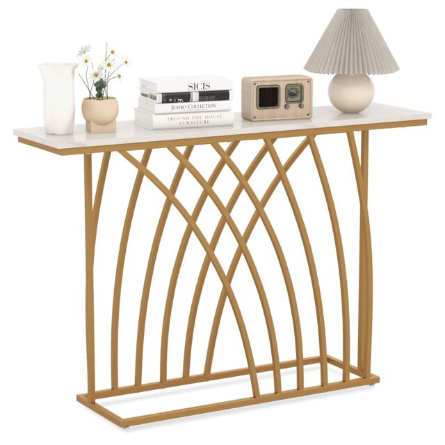 Costway Modern Console Table Faux Marble Narrow Entryway Hallway Table ...