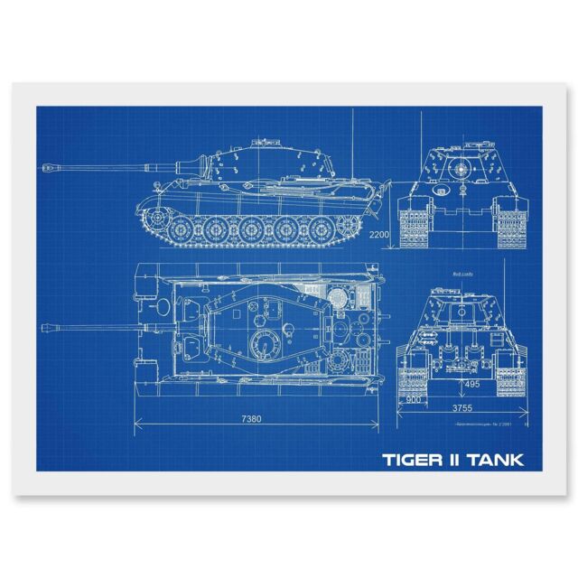 Military Tiger II Panzer Kampfwagen Heavy Tank Blueprint Plan Artwork ...
