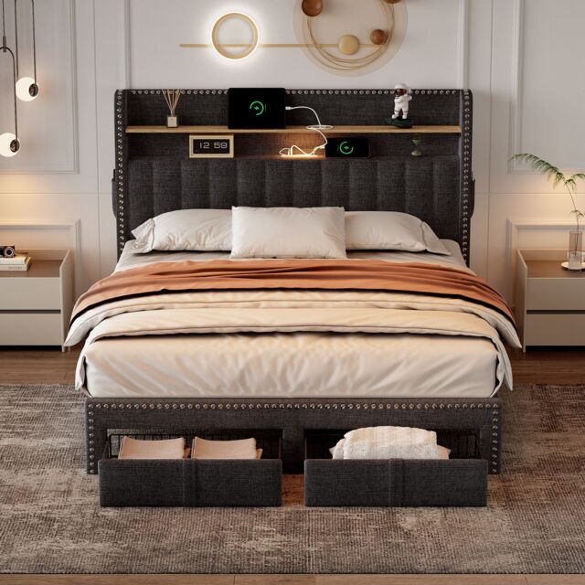 AKA Double Upholstered Bed with 2 Storage Drawers in Grey by Debenhams ...