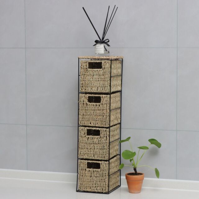 Black Metal Frame Brown Rattan Storage Drawers Home Fully Assembled by ...