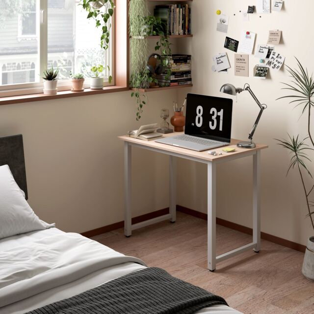 Computer Desk Dining Table Writing Table with Metal Frame, White by ...