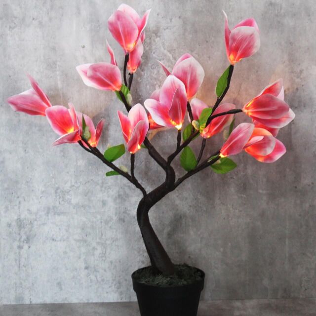 Artificial Pink Lily Tree Lamp in Black Pot - Faux Fake Realistic ...