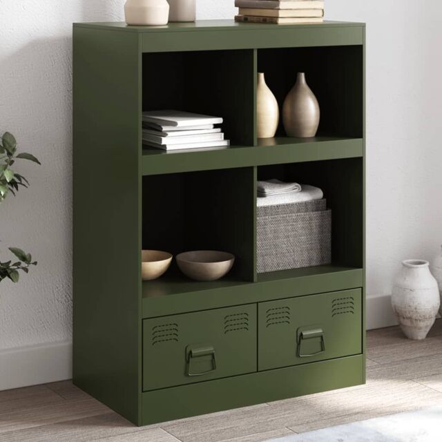 Berkfield Home Highboard Olive Green 67x39x95 cm Steel - Size: 67 x 39 ...
