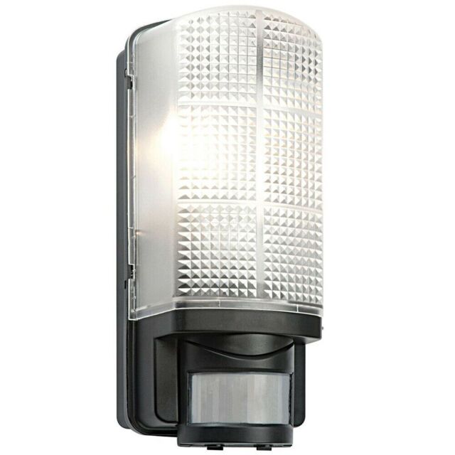 Loops BLACK IP44 Outdoor Wall Bulkhead Light & 10m PIR Motion Sensor ...