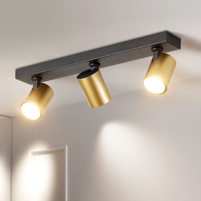 3-Way Adjustable Ceiling Spotlights, Matt Black & Gold Finish by ...
