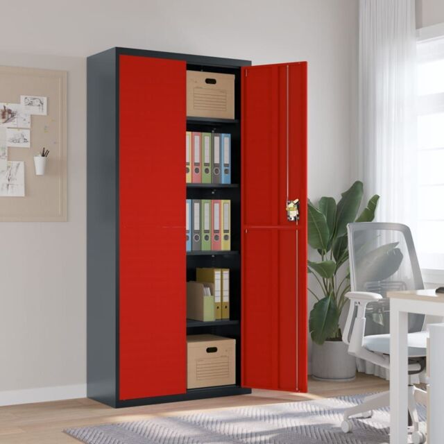 File Cabinet Anthracite and Red 90x40x200 cm Steel by Debenhams ...