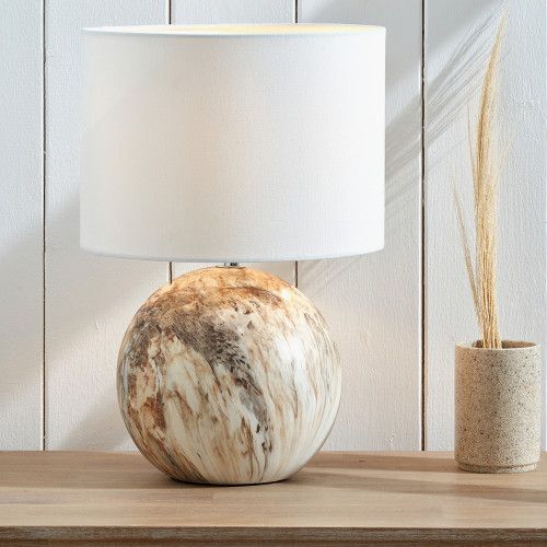 Ruma Natural Stone Effect Ceramic Table Lamp Grey Round Base in Brown ...