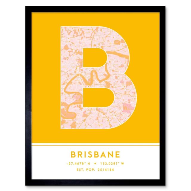 Wall Art Print Brisbane Australia City Map Modern Typography Stylish ...