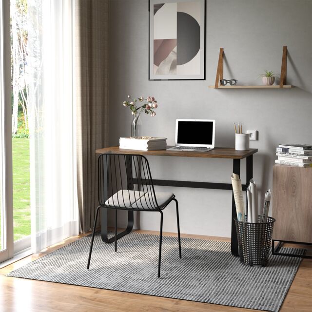 HOMCOM Industrial Writing Desk Simple Study Desk Metal Legs Home Office ...