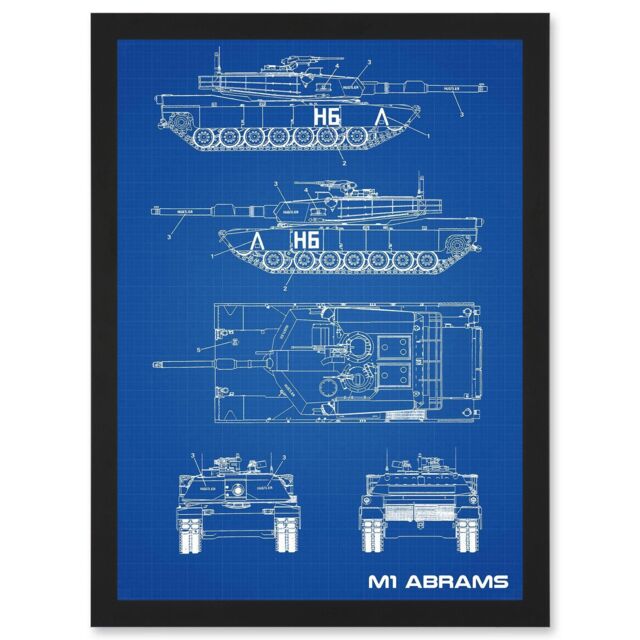 M1 Abrams American Main Battle Tank Blueprint Plan Artwork Framed Wall ...