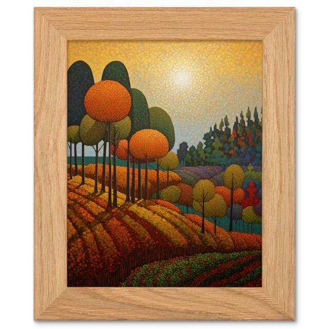 Autumn Fields Pointillism Countryside Landscape Art Oak Wood Framed ...
