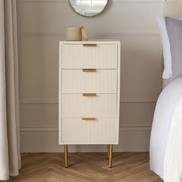 Ribbed Bedside Table Modern Bedroom 4 Draw Office Nightstand by ...