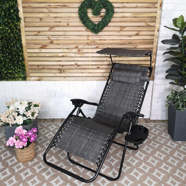 Multi Position Garden Gravity Relaxer Chair Sun Lounger with Sun Canopy ...