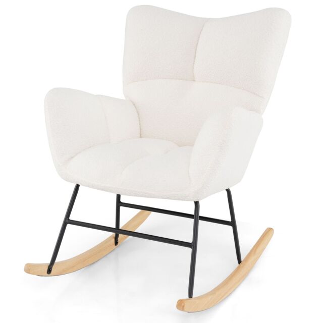 Costway Nursery Rocking Chair Teddy Fleece Fabric Upholstered Glider ...