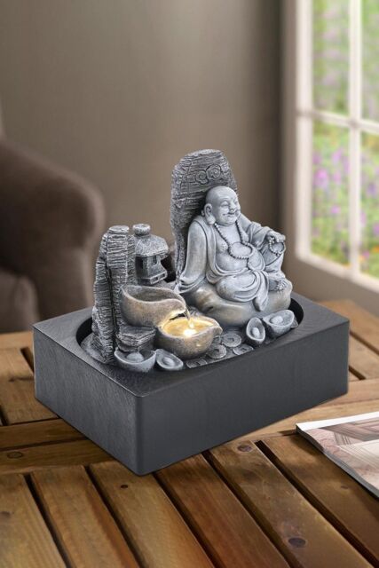 Tabletop Happy Sitting Buddha Fountain with LED Light by Debenhams ...