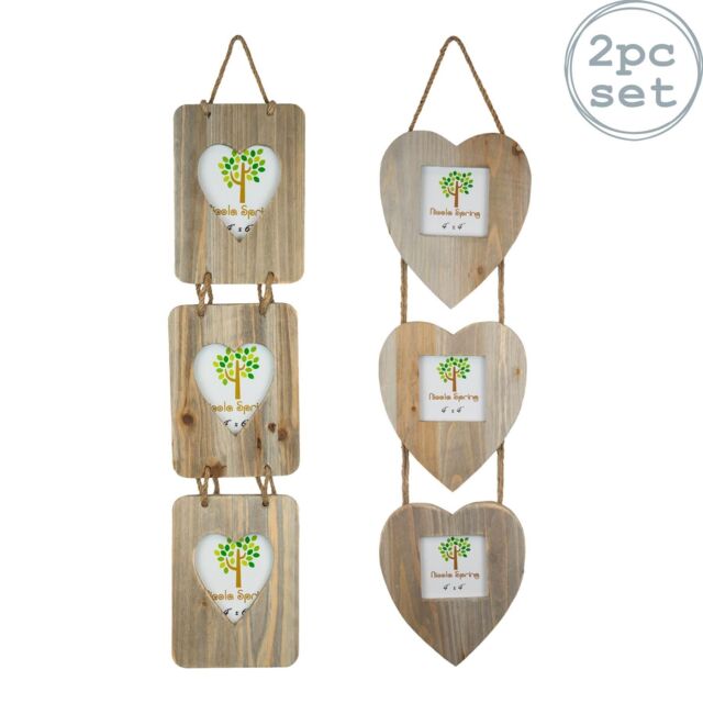 Rustic Hearts Hanging 3 Photo Frames Set - 2 Sizes - Natural by ...