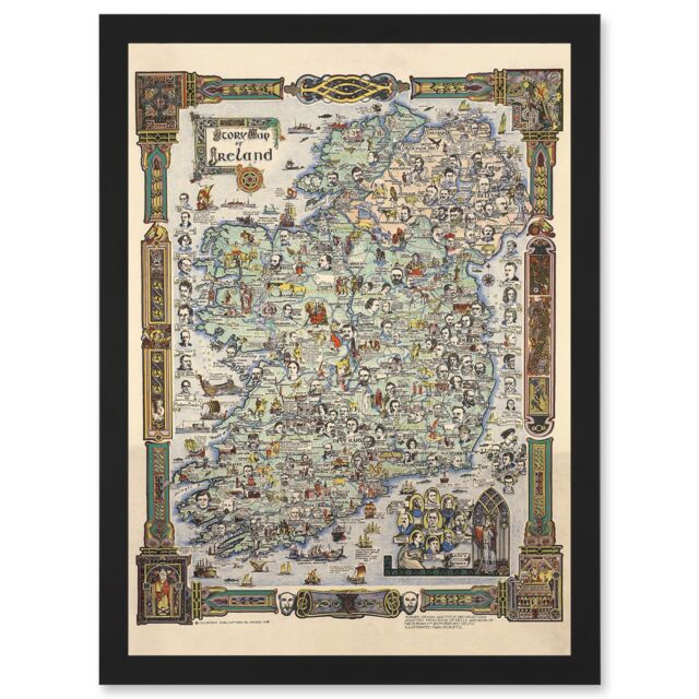 Artery8 Story Map of Ireland Colortext 1936 Historic Pictorial Artwork ...