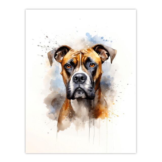 Wall Art Print Brindle Boxer Lovers Gift Watercolour Pet Portrait ...
