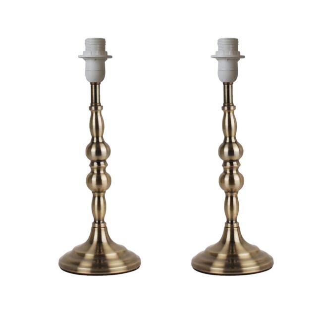 Set of 2 Antique Brass Stick Table Lamp Bases with Decorative Stems by ...